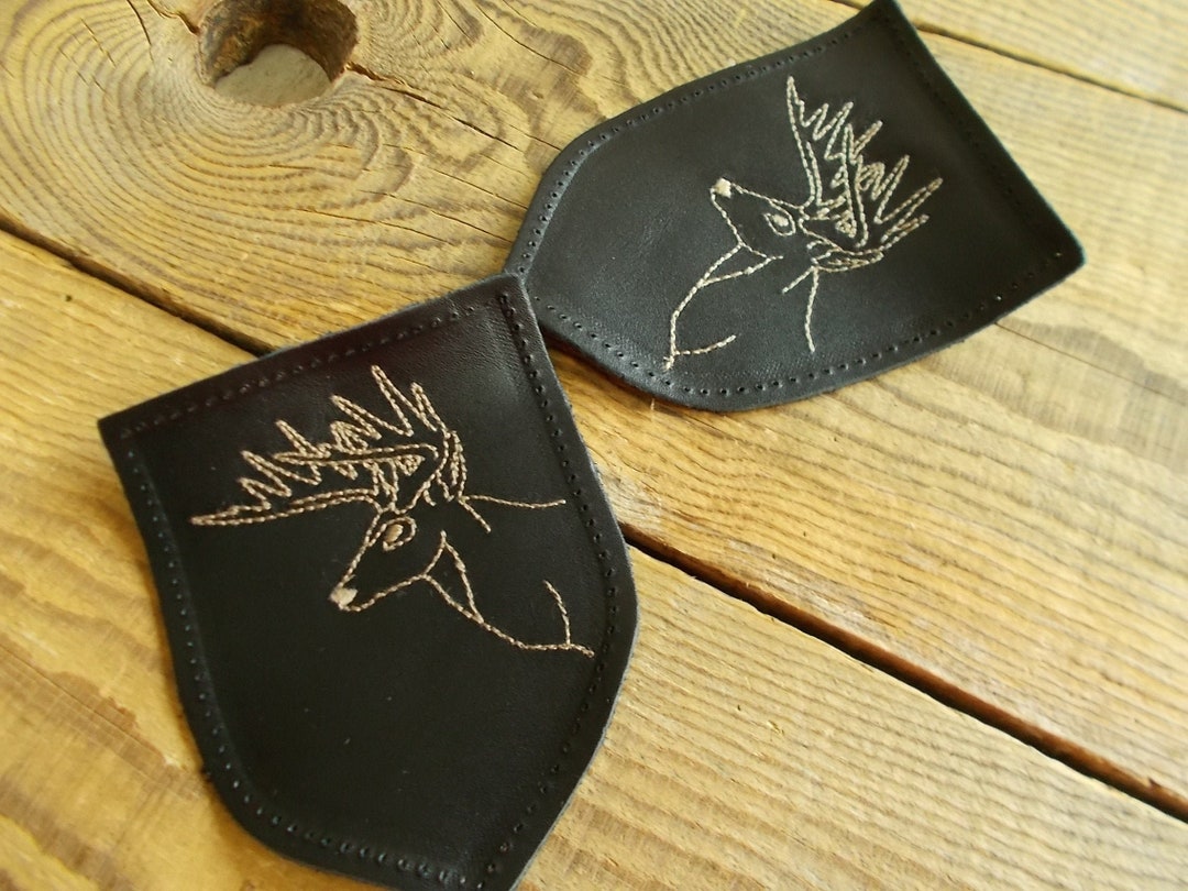 Black Leather Deer Patch, Embroidered Applique, DIY Accessory - Etsy