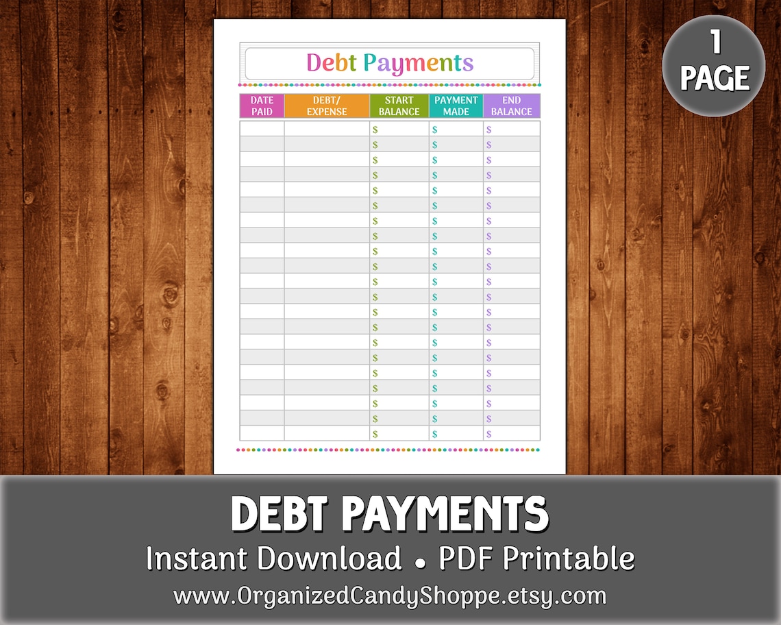 Debt Payments 1 Page Instant Download PDF Printable | Etsy