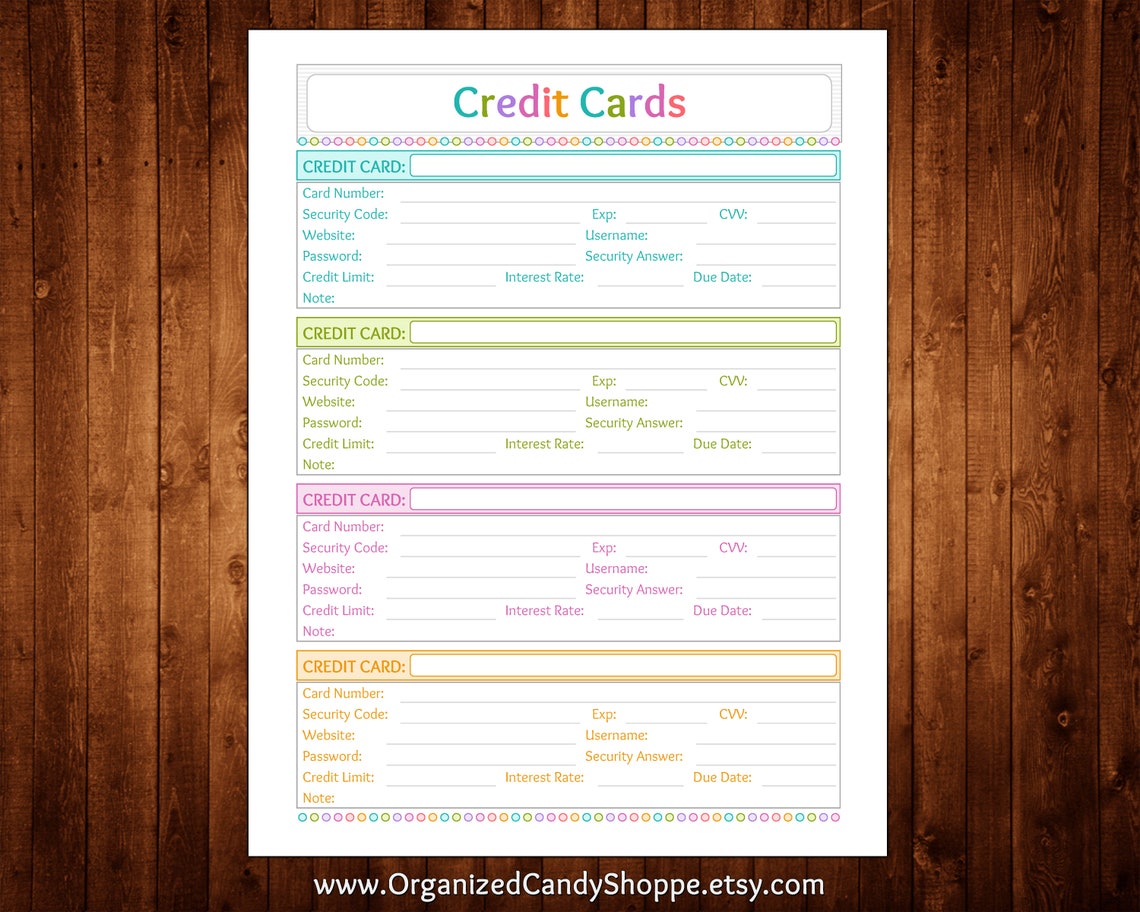 Credit Cards • Instant Download PDF Printable - Etsy
