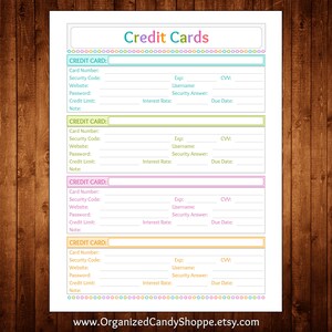 Credit Cards • Instant Download PDF Printable - Etsy
