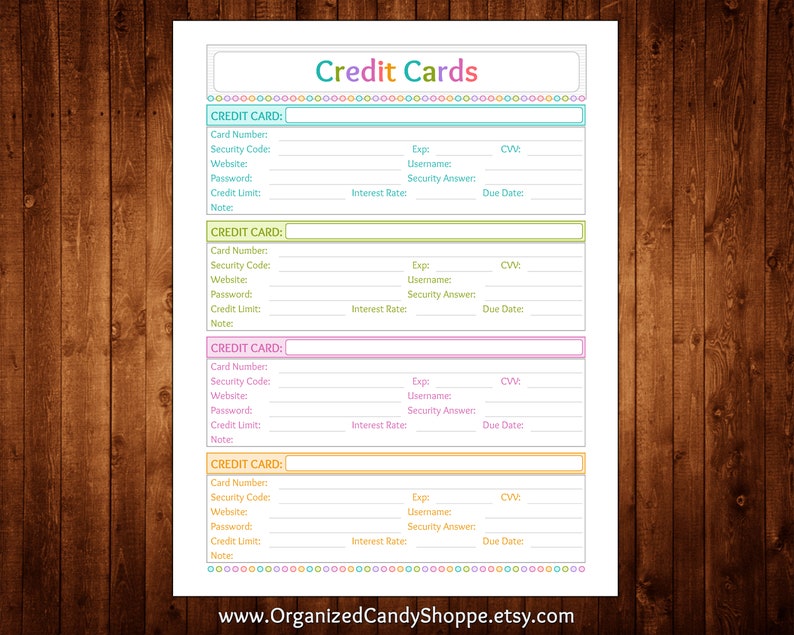 Credit Cards • Instant Download PDF Printable - Etsy
