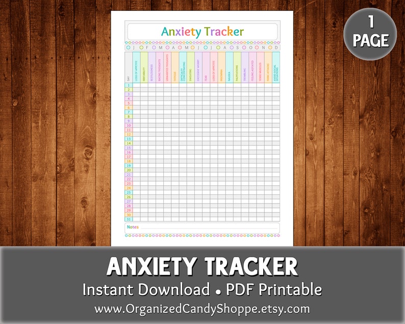 Anxiety Tracker • 1 Page • Instant Download PDF Printable - Etsy