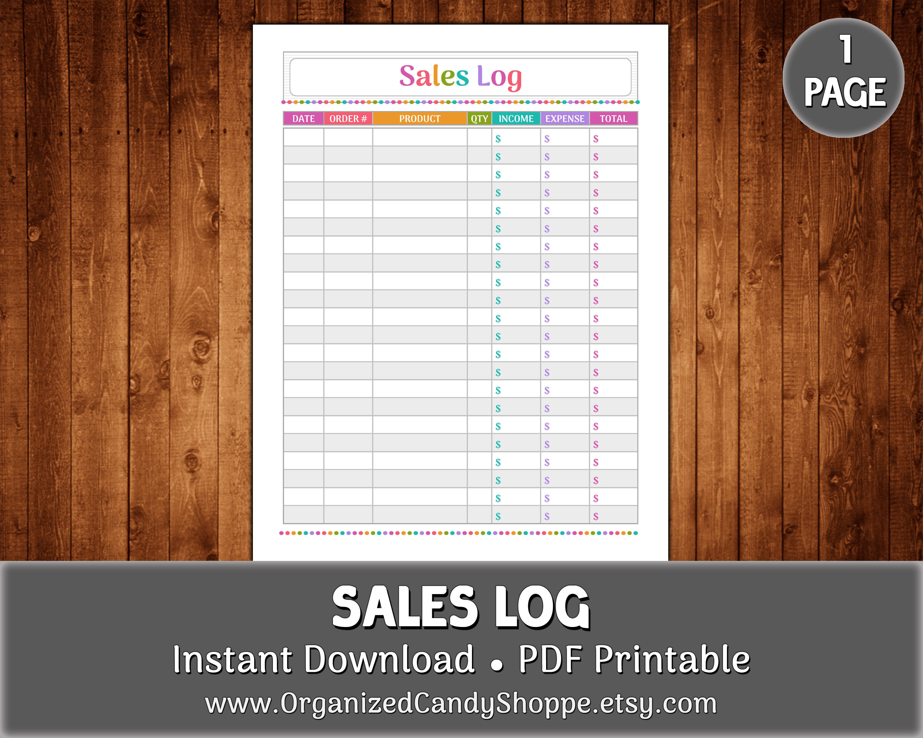Sales Log 1 Page Instant Download PDF Printable | Etsy