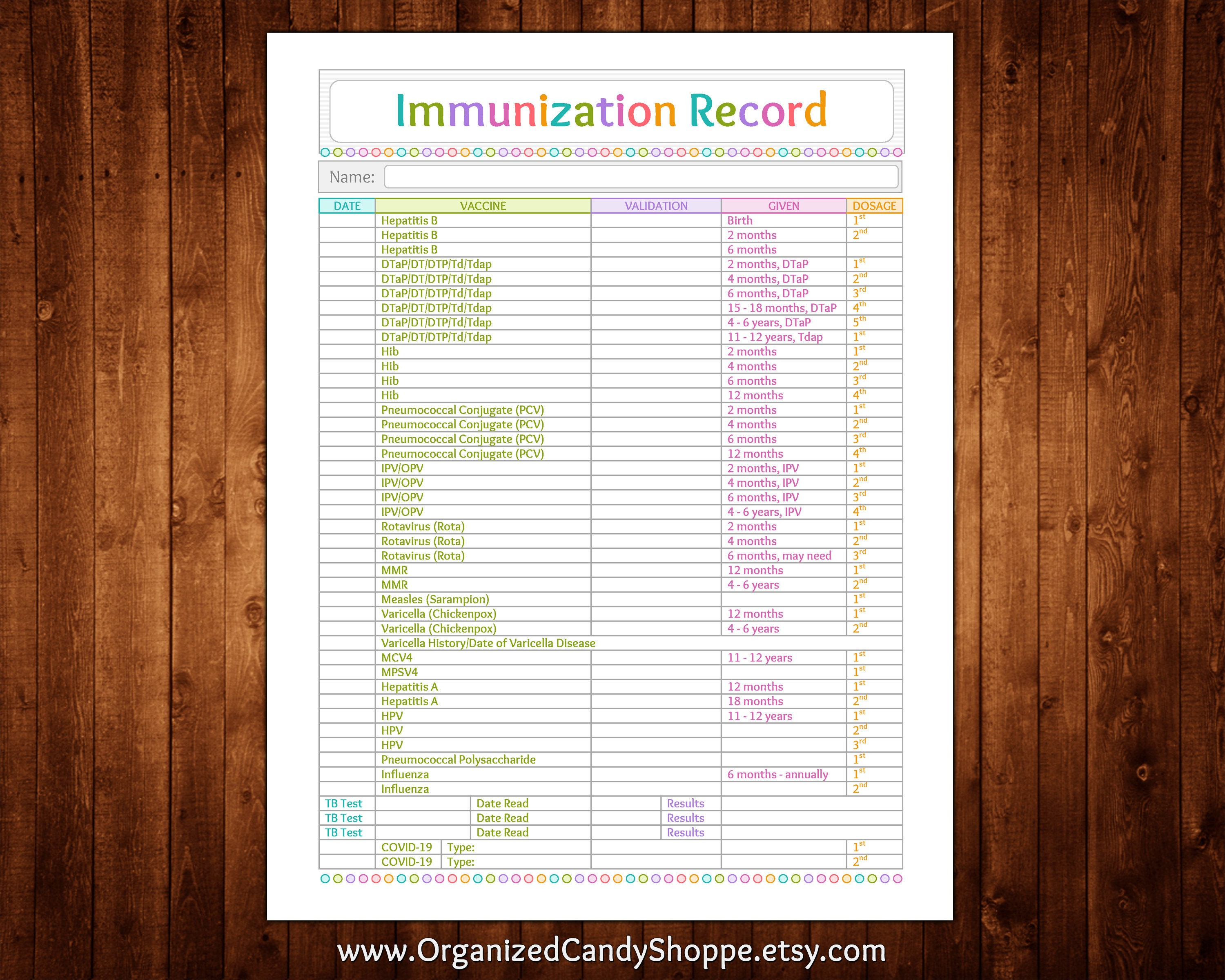 Immunization Record • Instant Download PDF Printable - Etsy