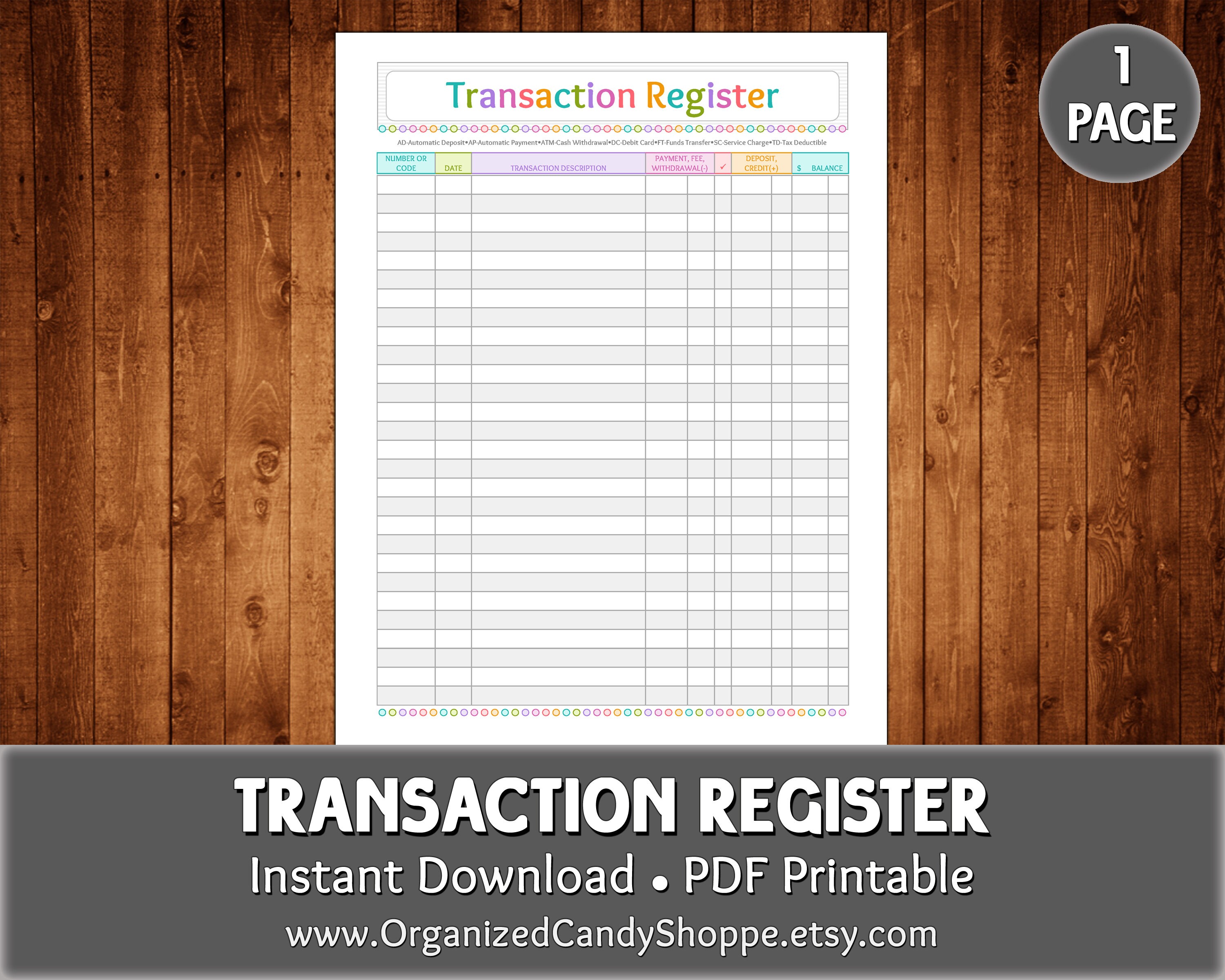 Debit Card Transaction Register