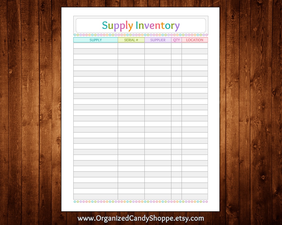 Supply Inventory • 1 Page • Instant Download PDF Printable - Etsy