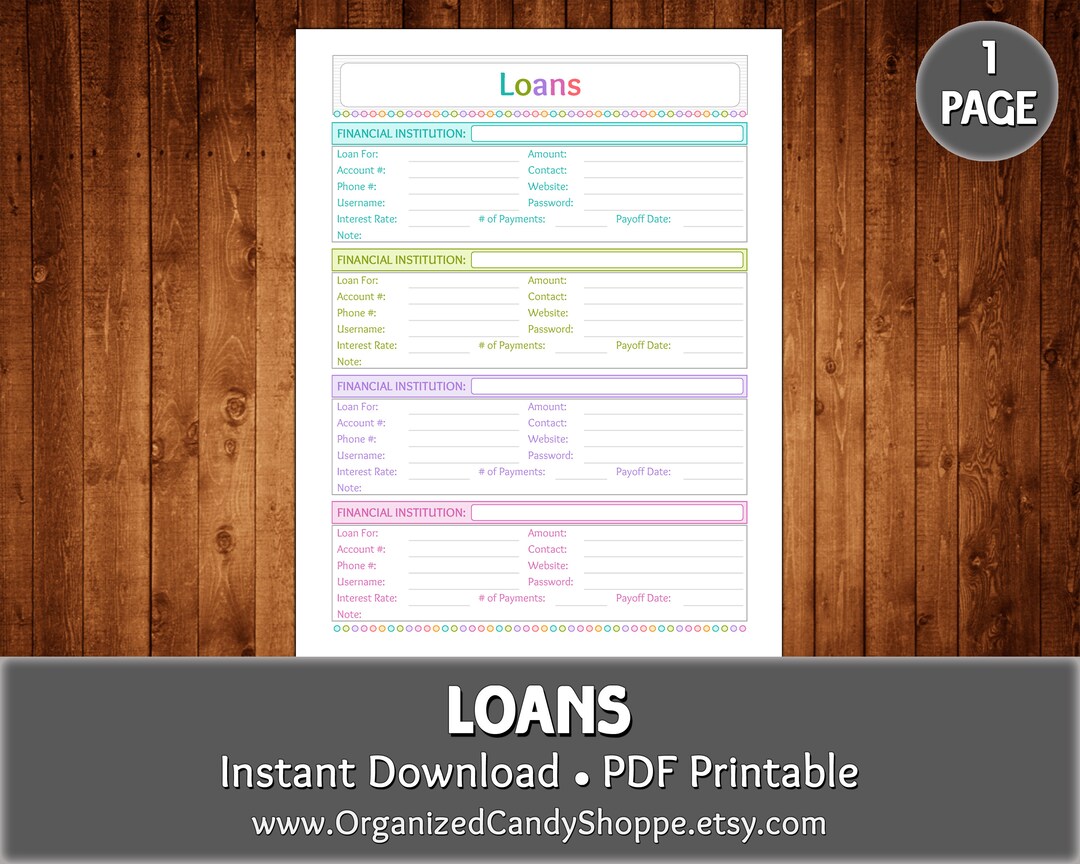 Loans • Instant Download PDF Printable - Etsy