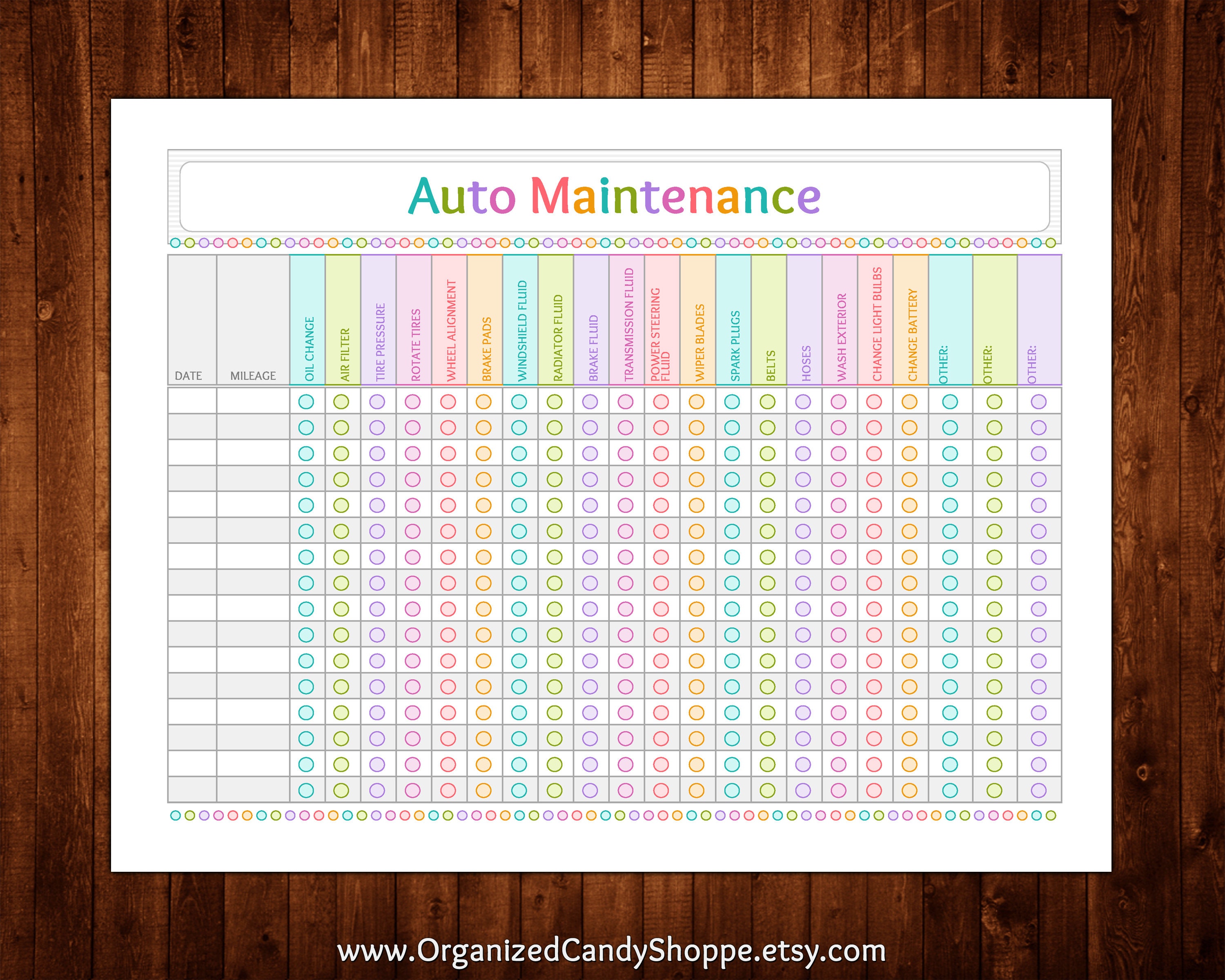 Auto Maintenance • 1 Page • Instant Download PDF Printable - Etsy