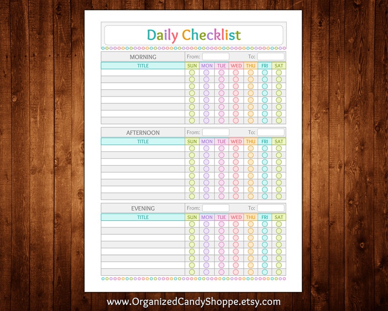 Daily Checklist • 1 Page • Instant Download PDF Printable - Etsy