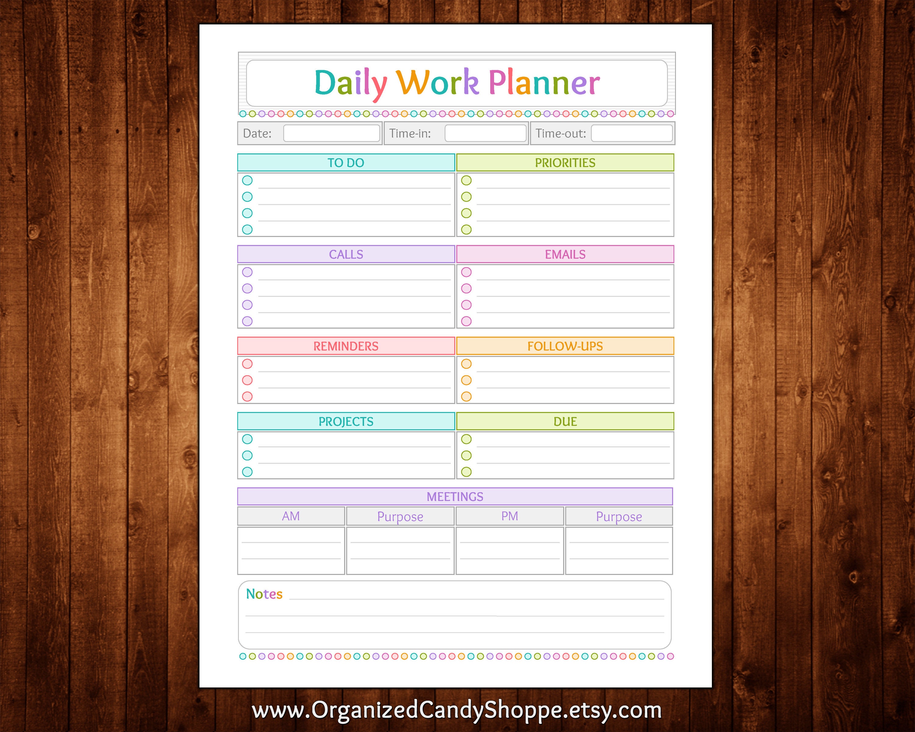Daily Work Planner 1 Page Instant Download PDF Printable - Etsy