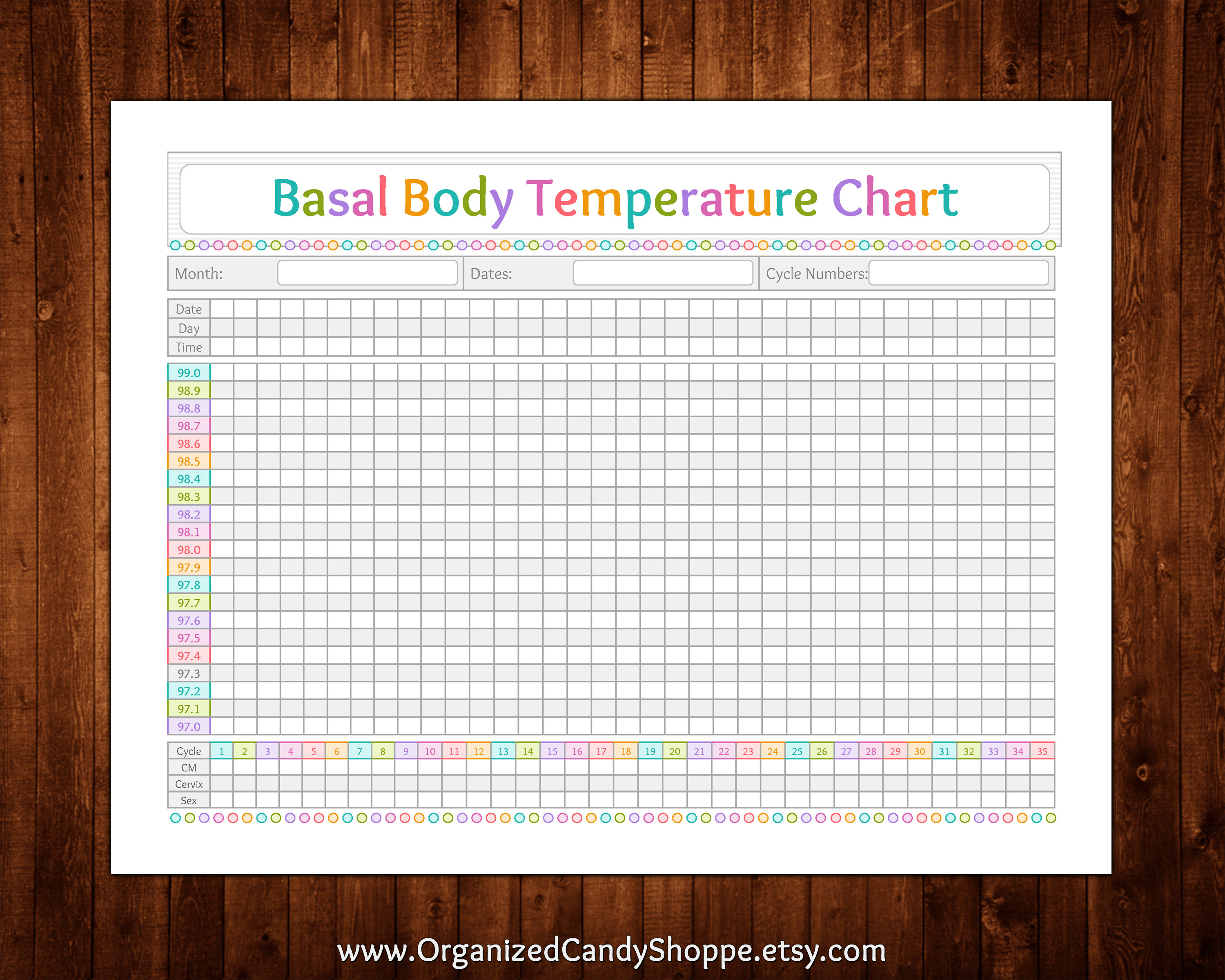 Basal Body Temperature Chart • 1 Page • Instant Download PDF Printable ...