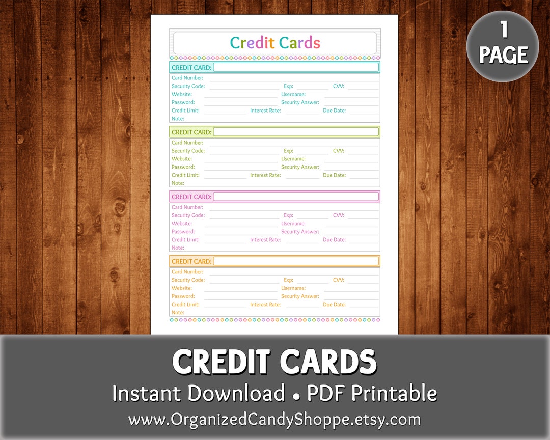 Credit Cards • Instant Download PDF Printable - Etsy