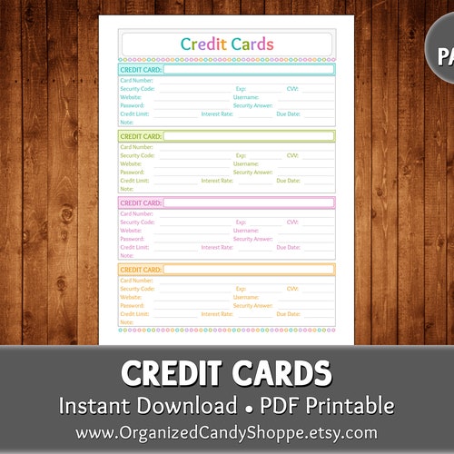 Credit Cards Instant Download PDF Printable | Etsy