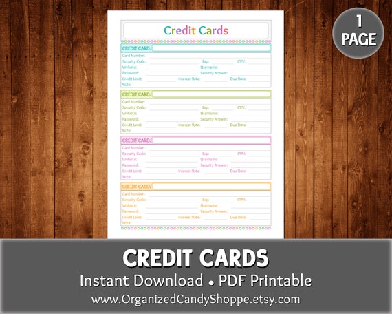 Credit Cards Instant Download PDF Printable | Etsy