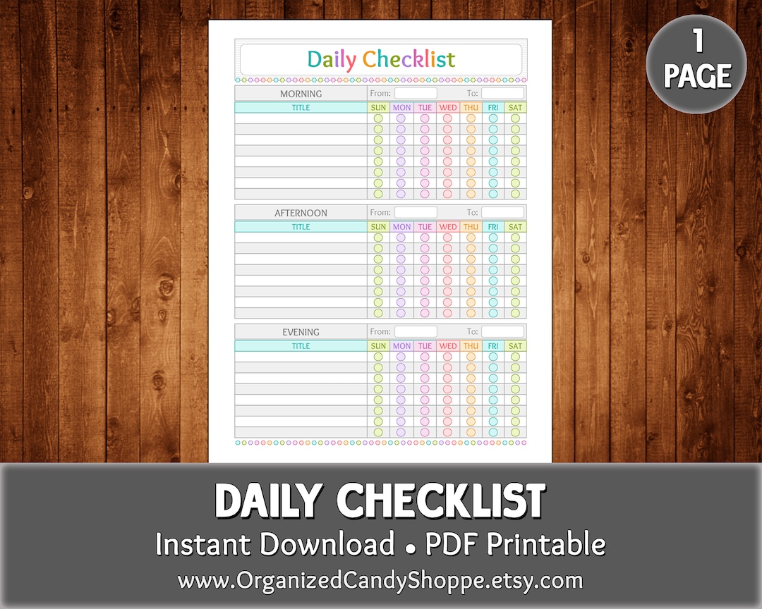 Daily Checklist • 1 Page • Instant Download PDF Printable - Etsy