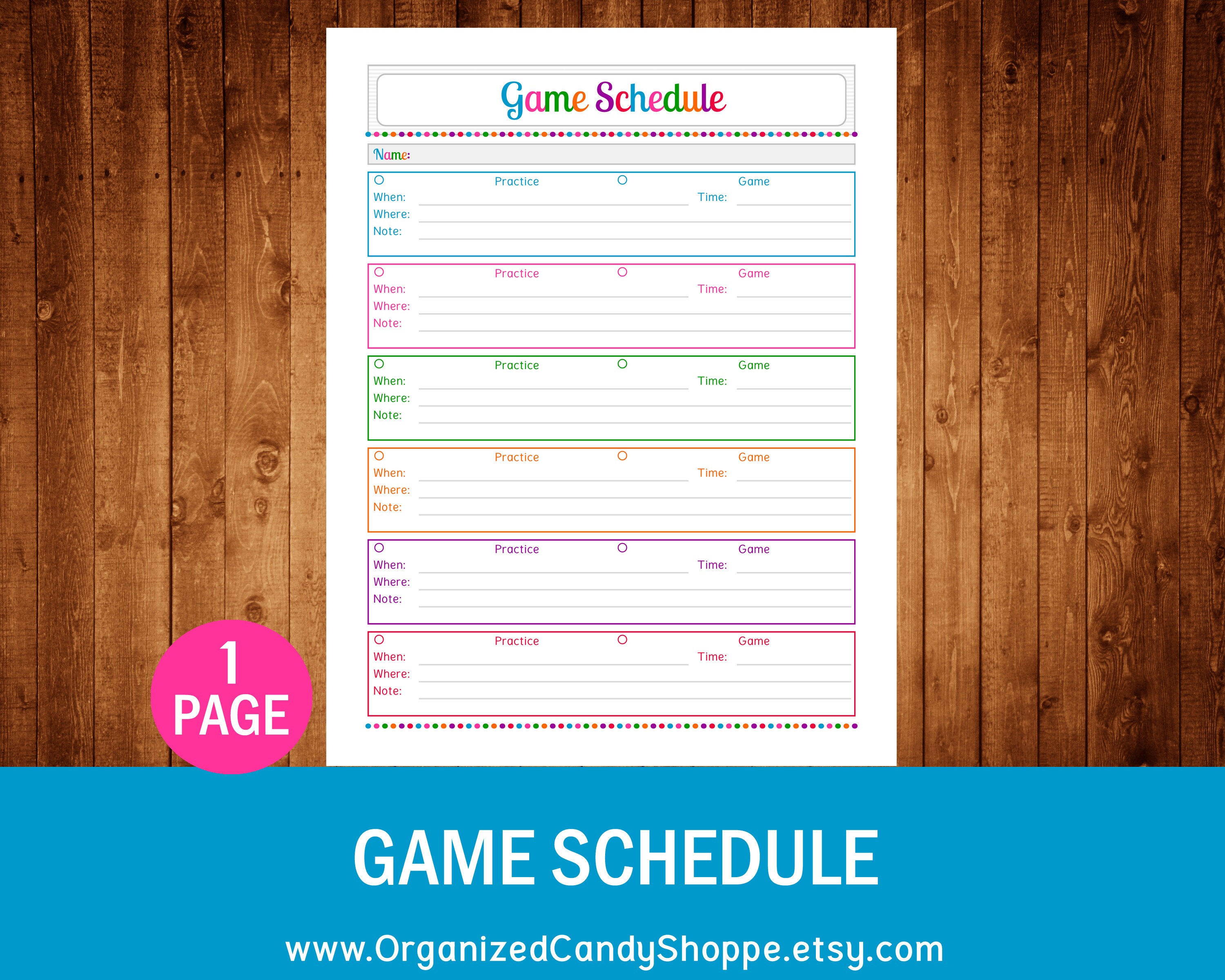 Kids Game Schedule Instant Download PDF Printable | Etsy