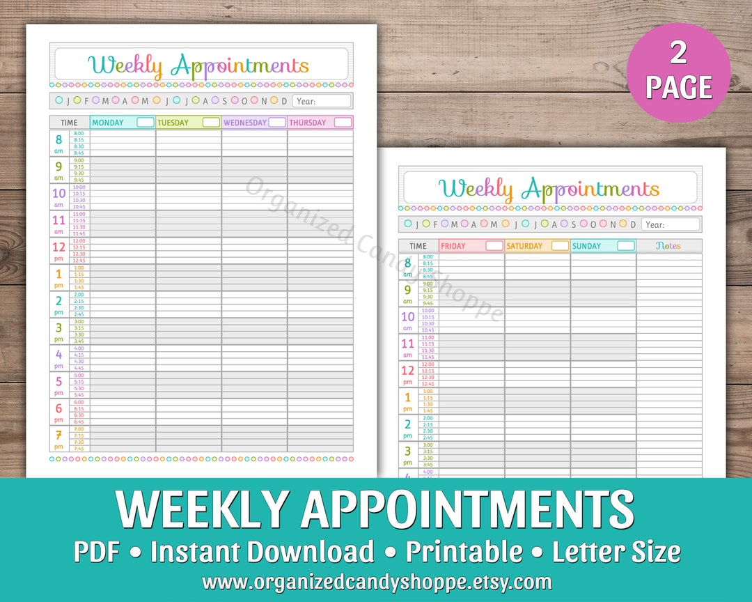 Weekly Appointments 2 Page Layout • 2 Page • PDF • Instant Download ...