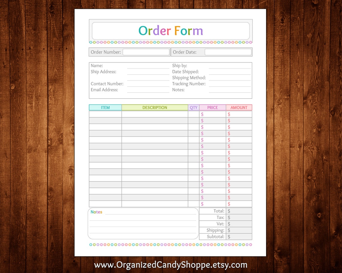 Order Form • Instant Download PDF Printable - Etsy Australia