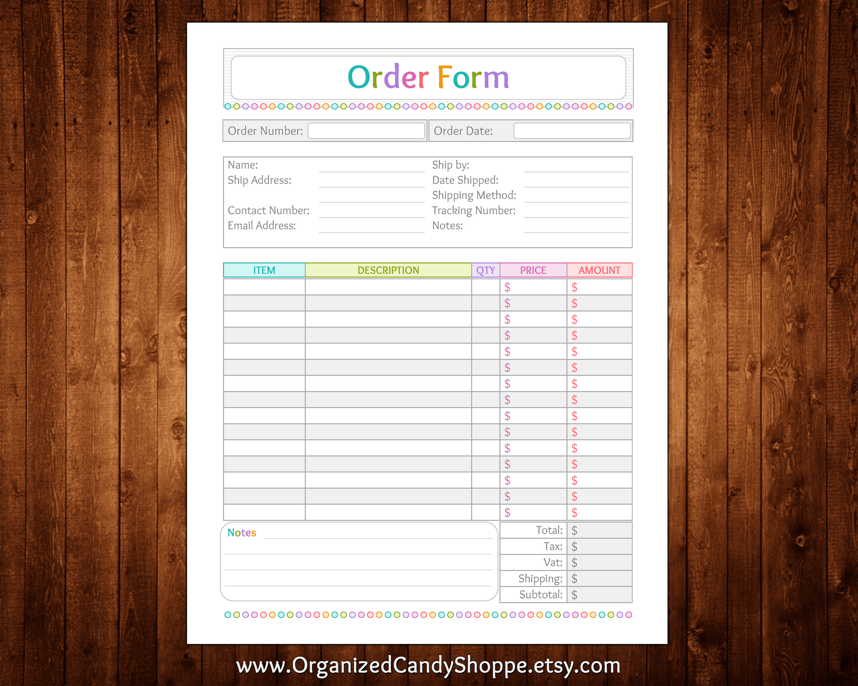 Order Form • Instant Download PDF Printable - Etsy