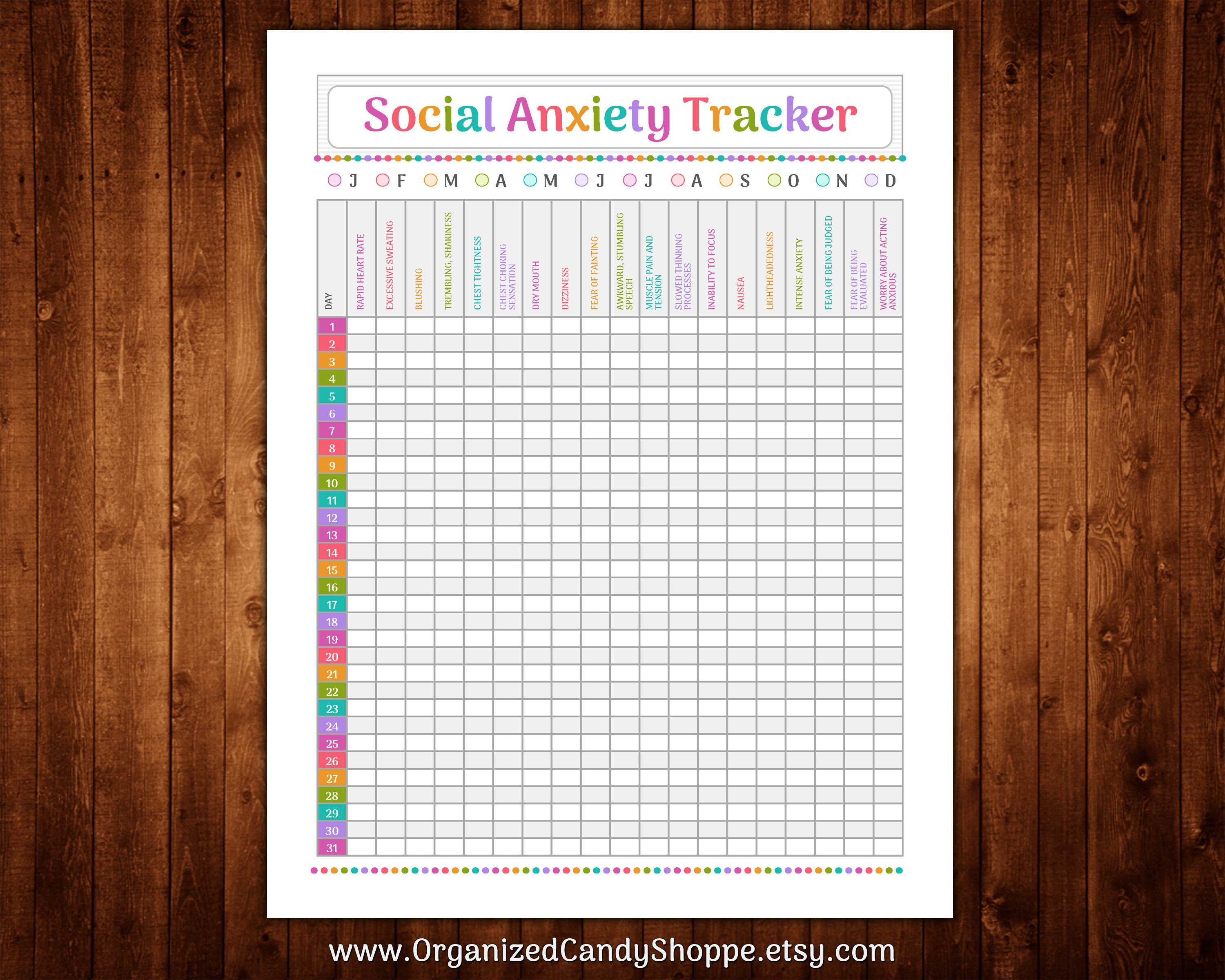 Social Anxiety Tracker 1 Page Instant Download PDF | Etsy