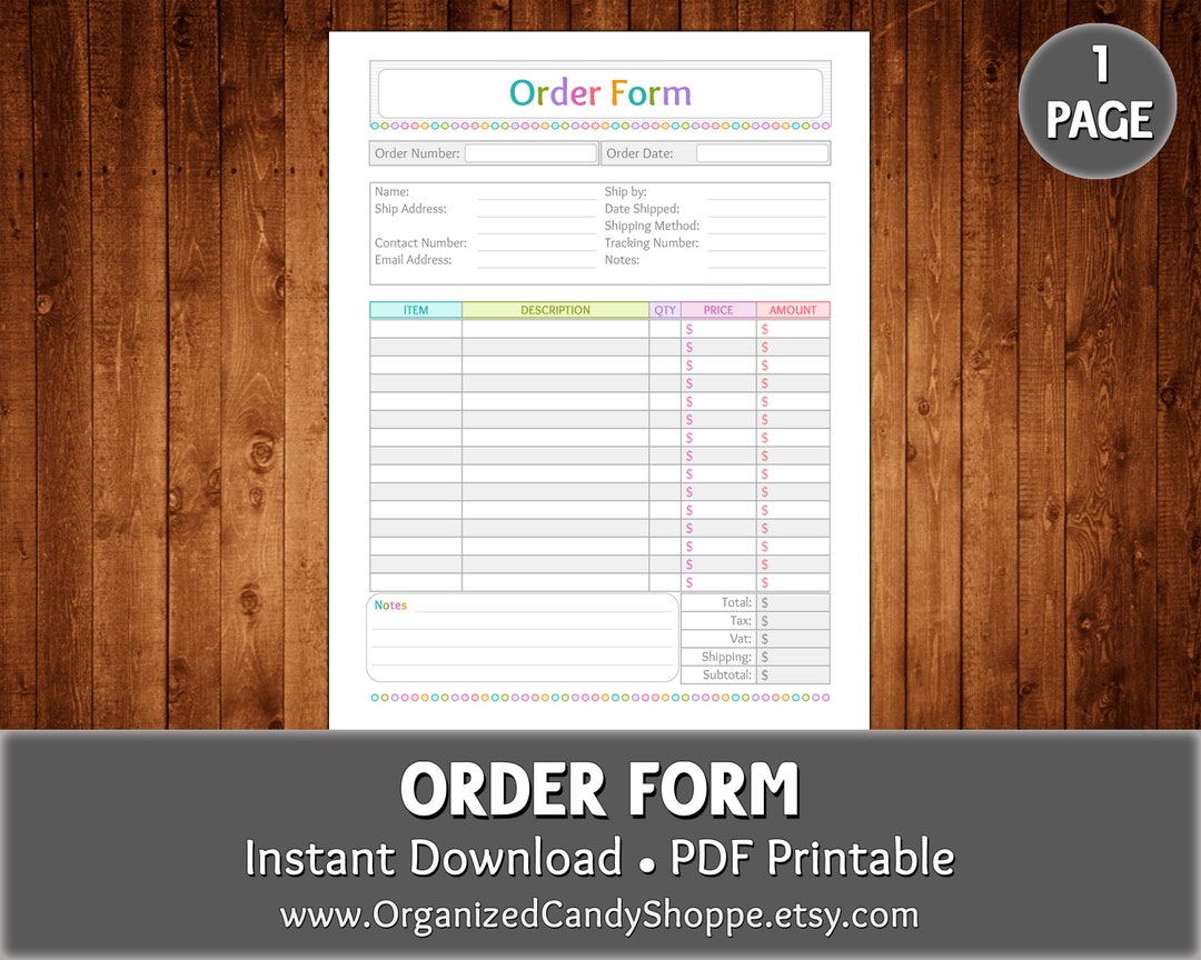 Order Form • Instant Download PDF Printable - Etsy