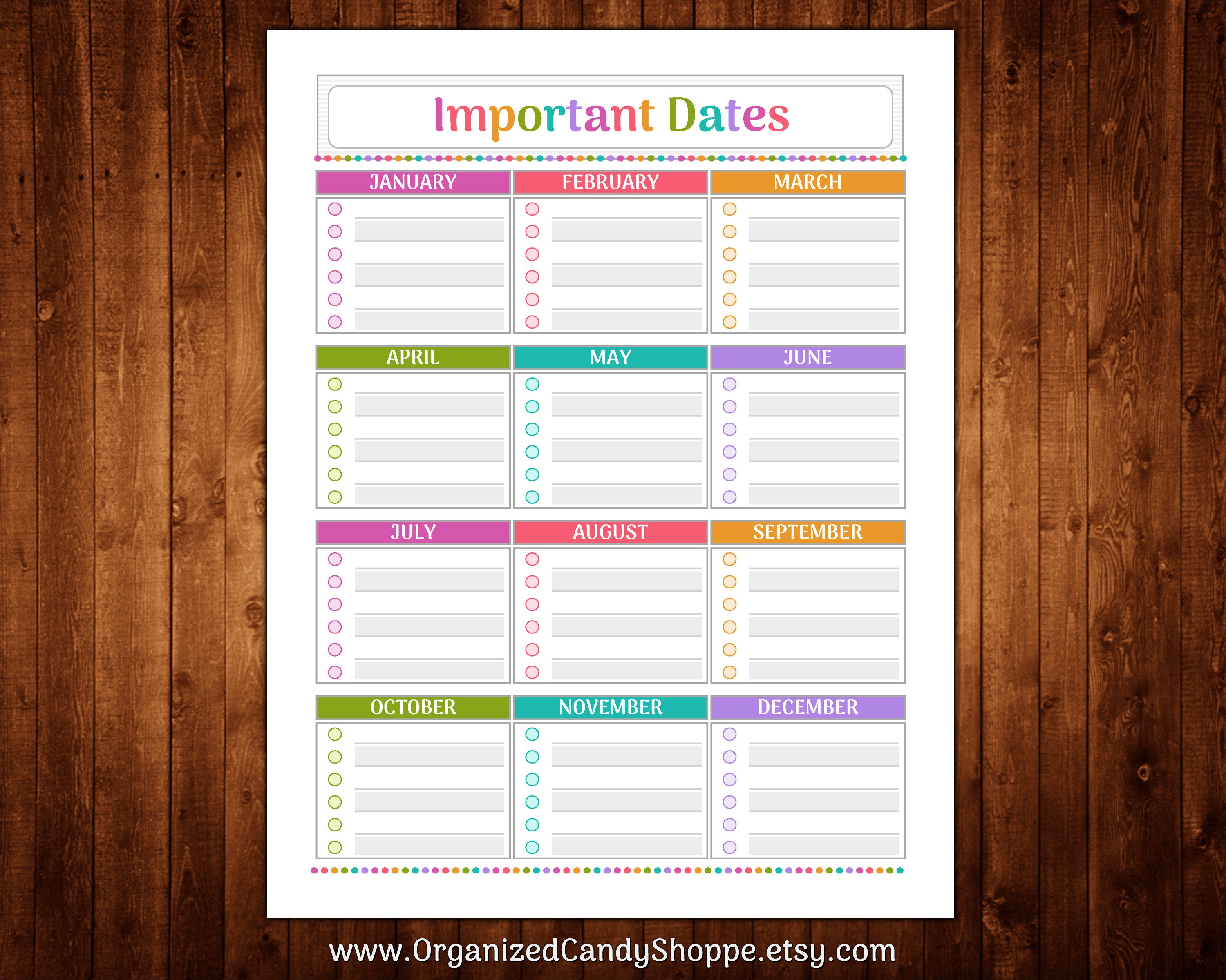 Important Dates 1 Page Instant Download PDF Printable | Etsy
