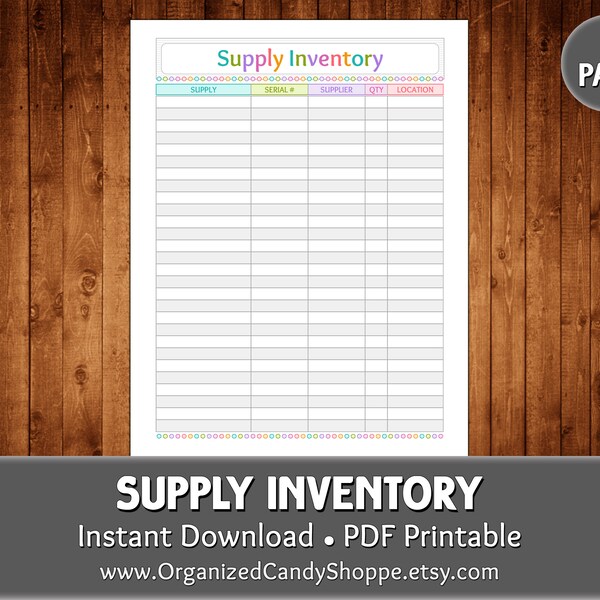 Supply Inventory 1 Page Instant Download PDF Printable - Etsy