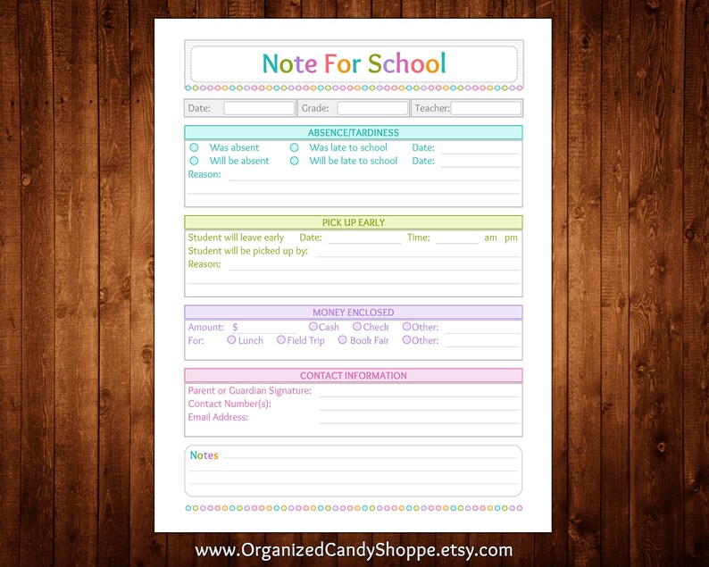 Note for School • 1 Page • Instant Download PDF Printable - Etsy