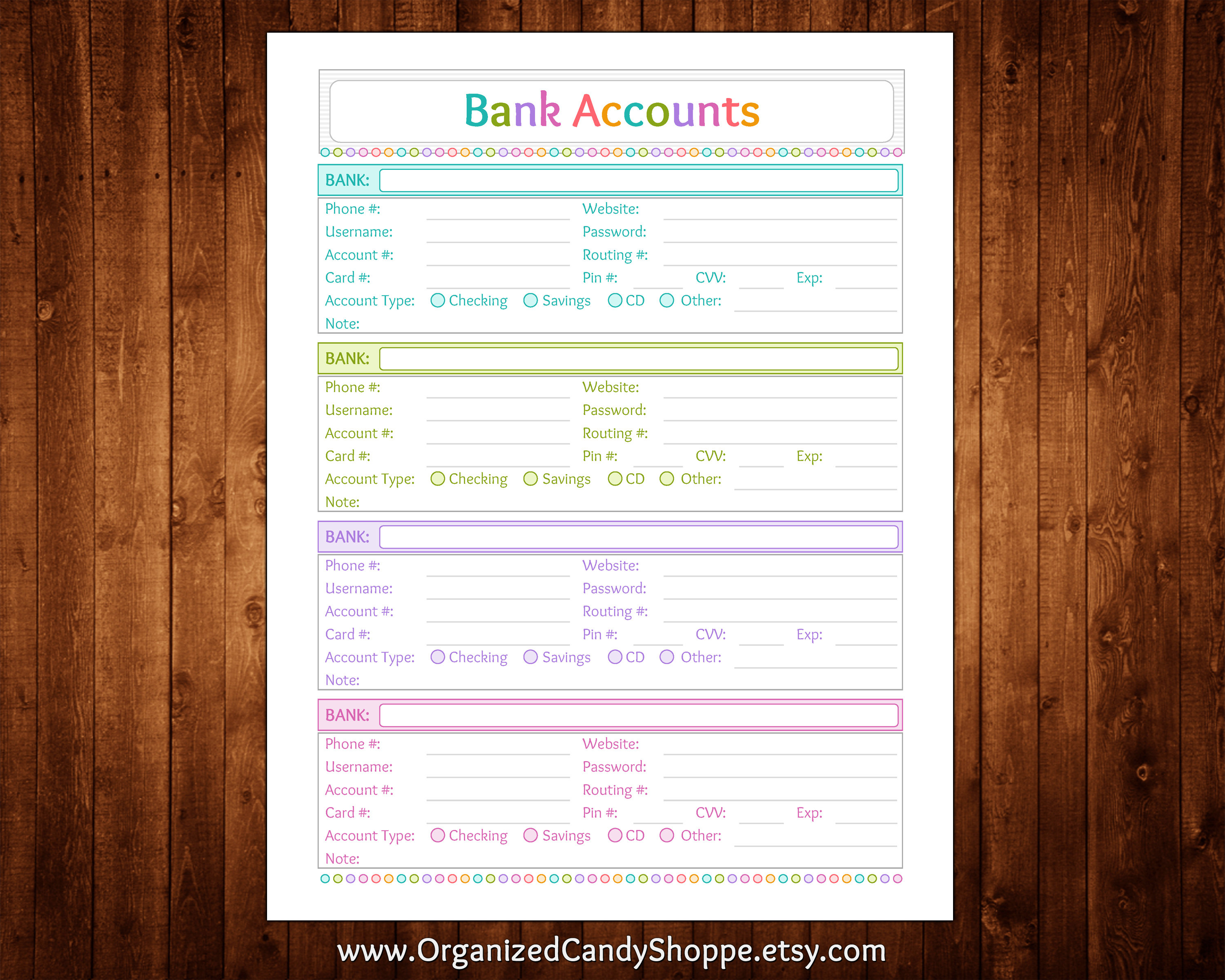 Bank Accounts • 1 Page • Instant Download PDF Printable - Etsy