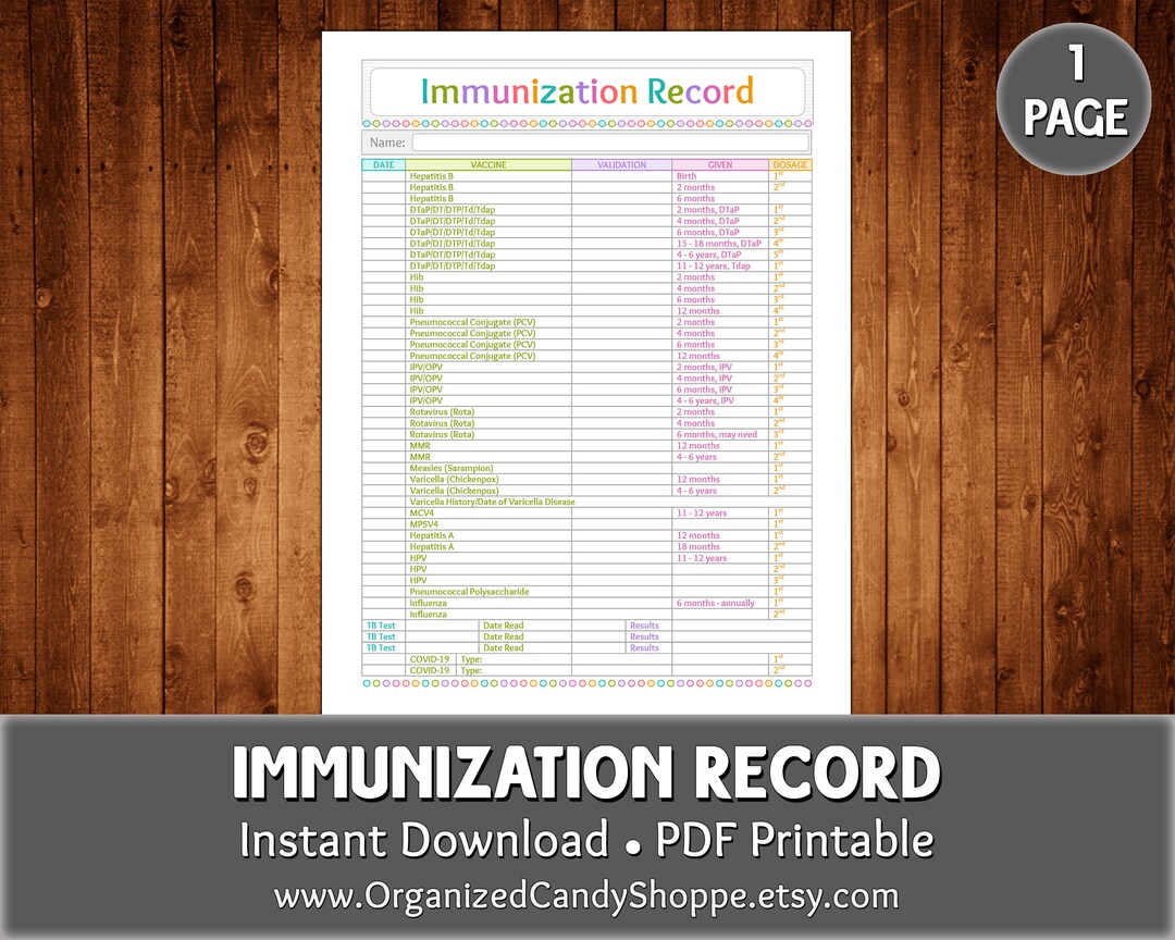 Immunization Record • Instant Download PDF Printable - Etsy
