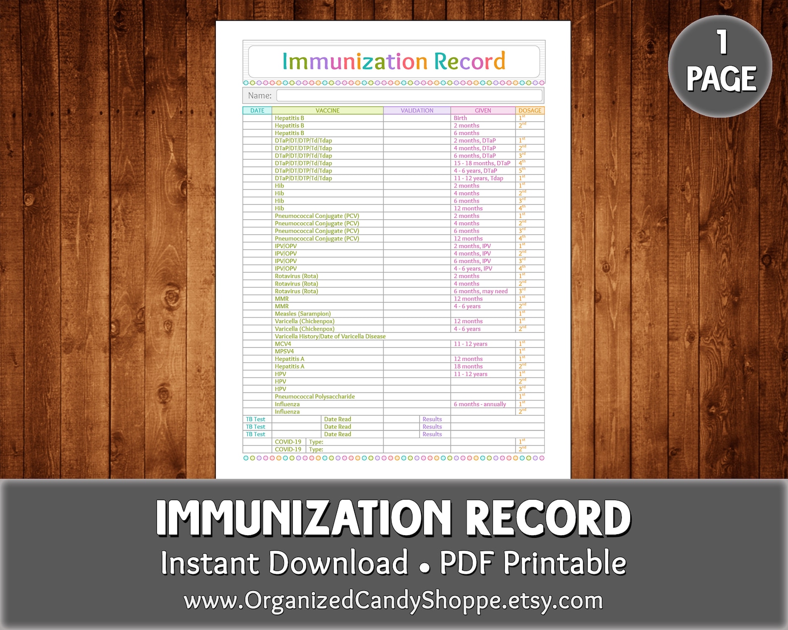 Immunization Record • Instant Download PDF Printable - Etsy