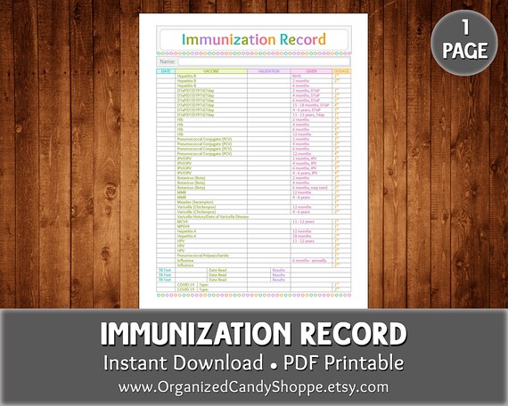 Immunization Record Instant Download PDF Printable - Etsy
