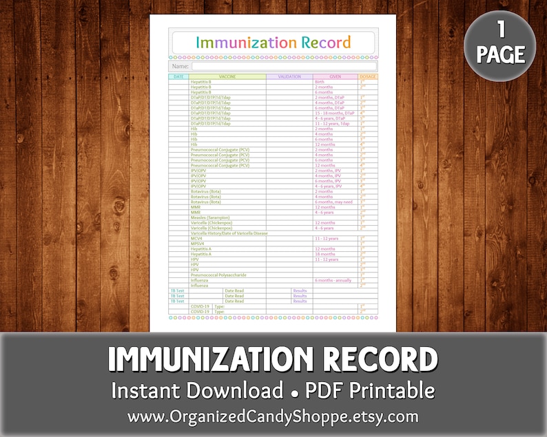 Immunization Record • Instant Download PDF Printable - Etsy