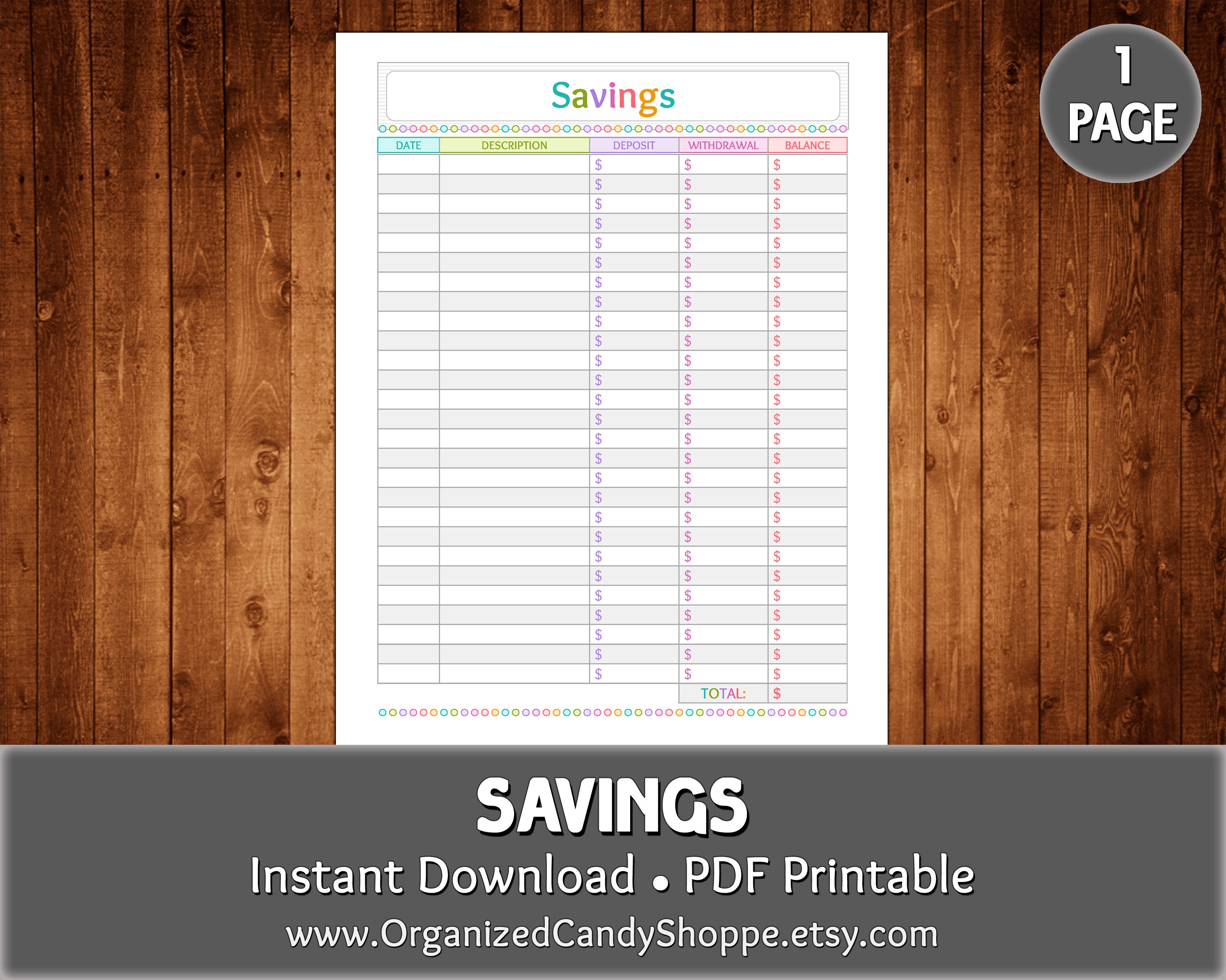 Savings • 1 Page • Instant Download PDF Printable - Etsy