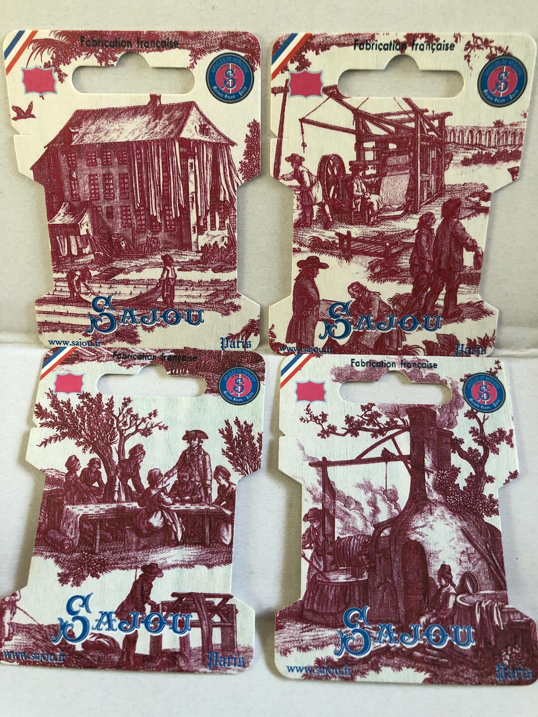 Vintage Lace or Ribbon Cards 4 Toile De Jouy Print Cards Sajou Paris ...