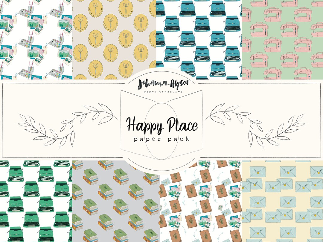 Happy Place, Digital Paper, Printable Paper Pack, Pack of 8 - Etsy