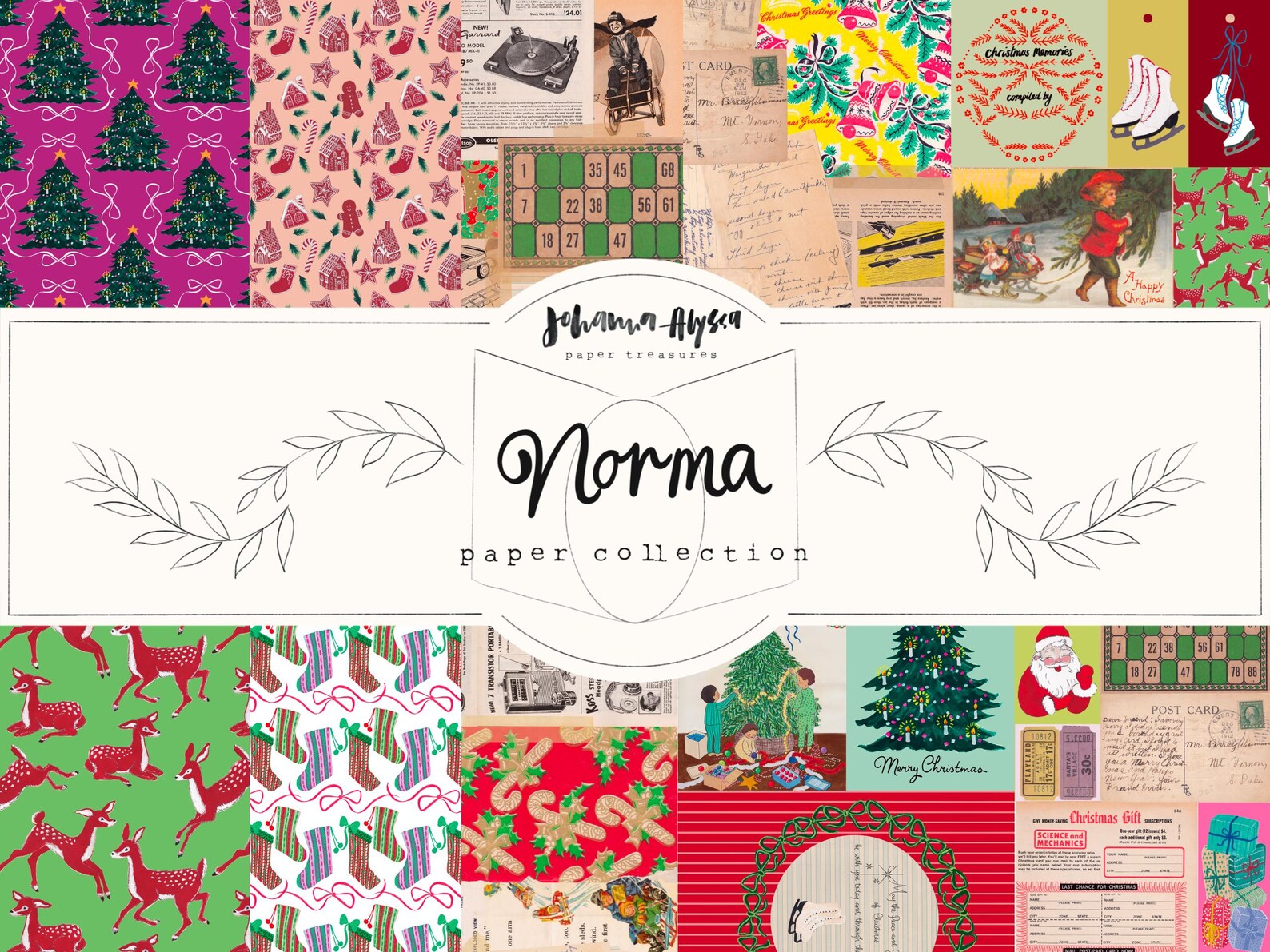 Norma, Christmas Paper Pack, Scrapbook Paper, Printable Kit, Vintage ...
