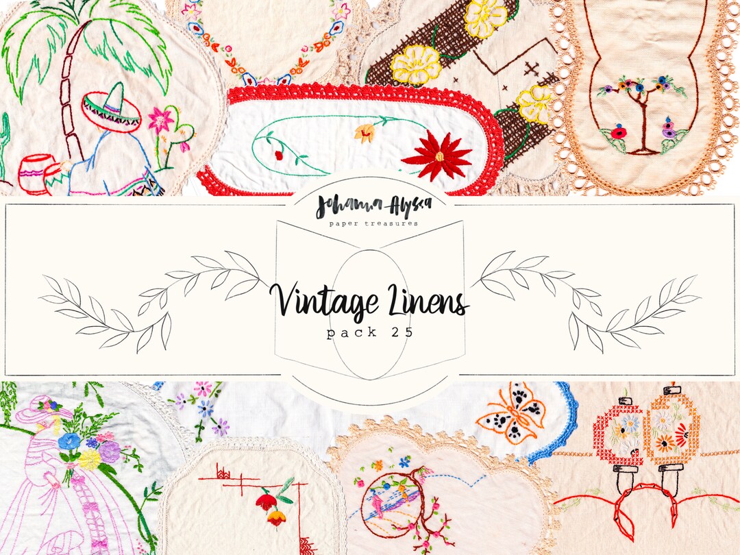 DIGITAL Vintage Linens Pack 25, Printable Paper Pack, Scrapbook ...