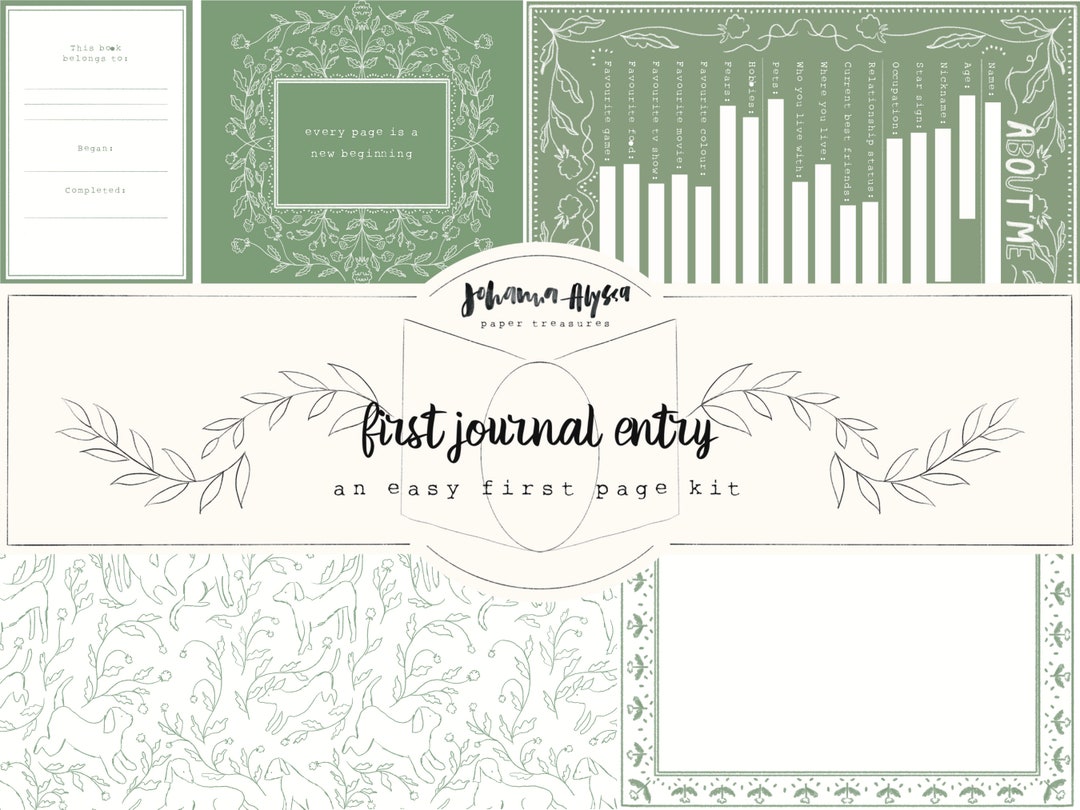 First Journal Page Kit, Junk Journal Kit, Journaling Prompts, About Me ...