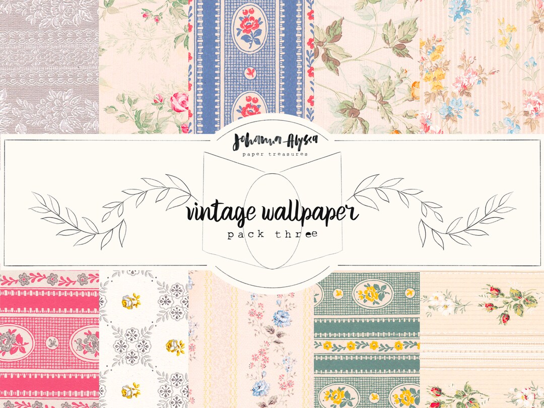 Vintage Wallpaper Remnants Pack 3, Digital Wallpaper, Printable Paper ...