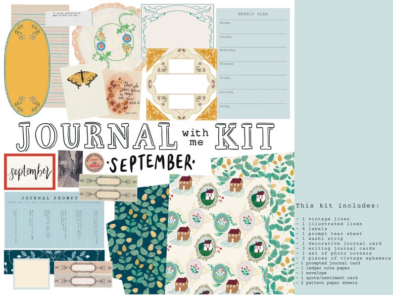 Journal With Me Kit SEPTEMBER Junk Journal Ephemera - Etsy