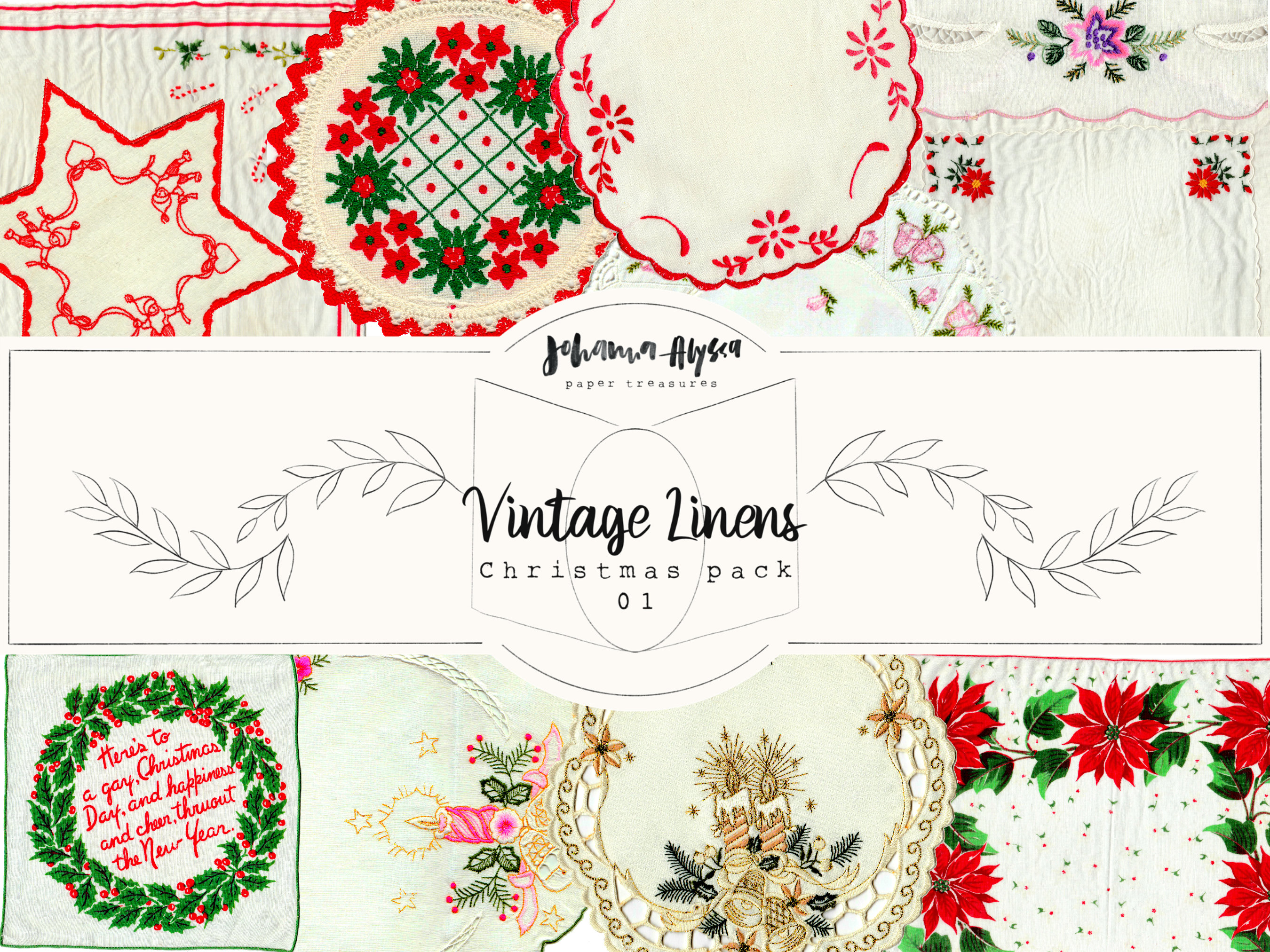 DIGITAL Vintage Linens Pack Christmas Printable Paper Pack - Etsy