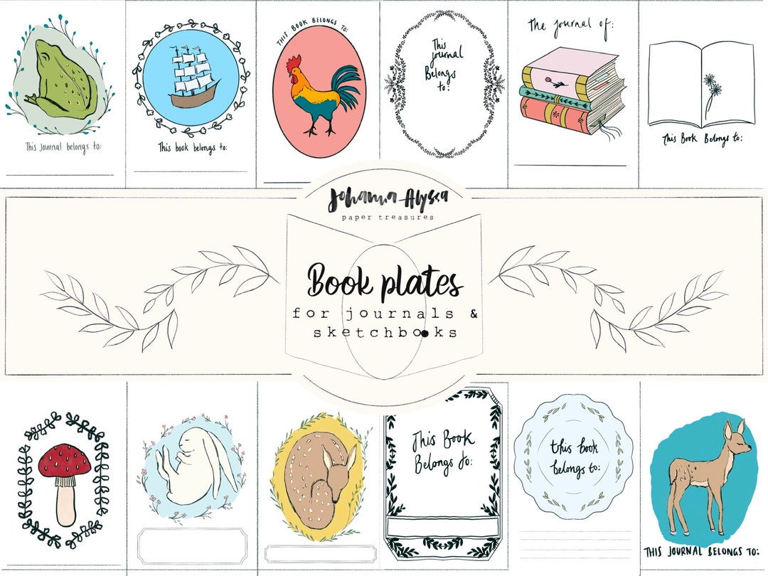 Journal Book Plates Printable, Junk Journal Book Plates, Illustrated ...