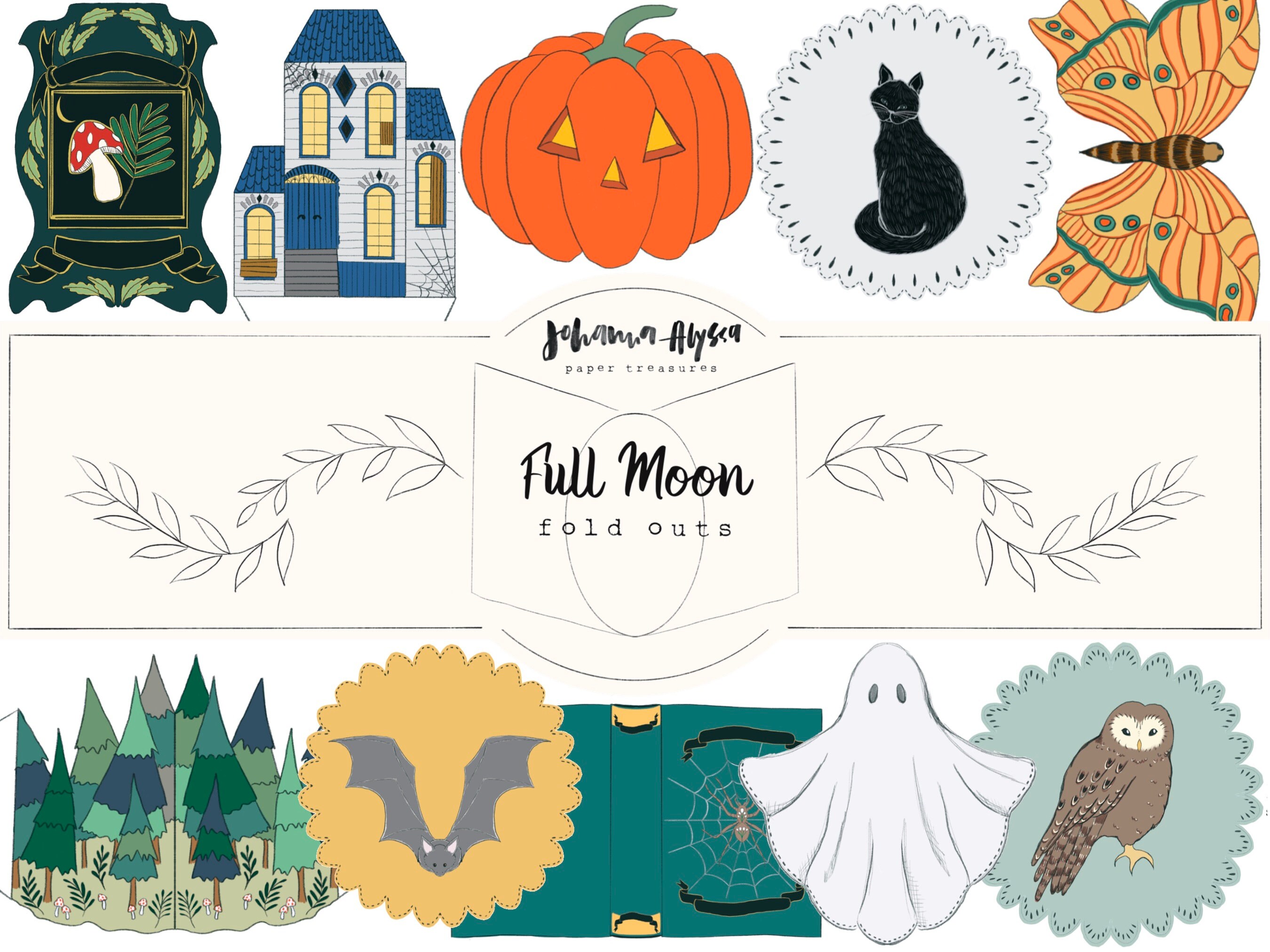 Full Moon Foldouts Halloween Printables Journal Ephemera - Etsy