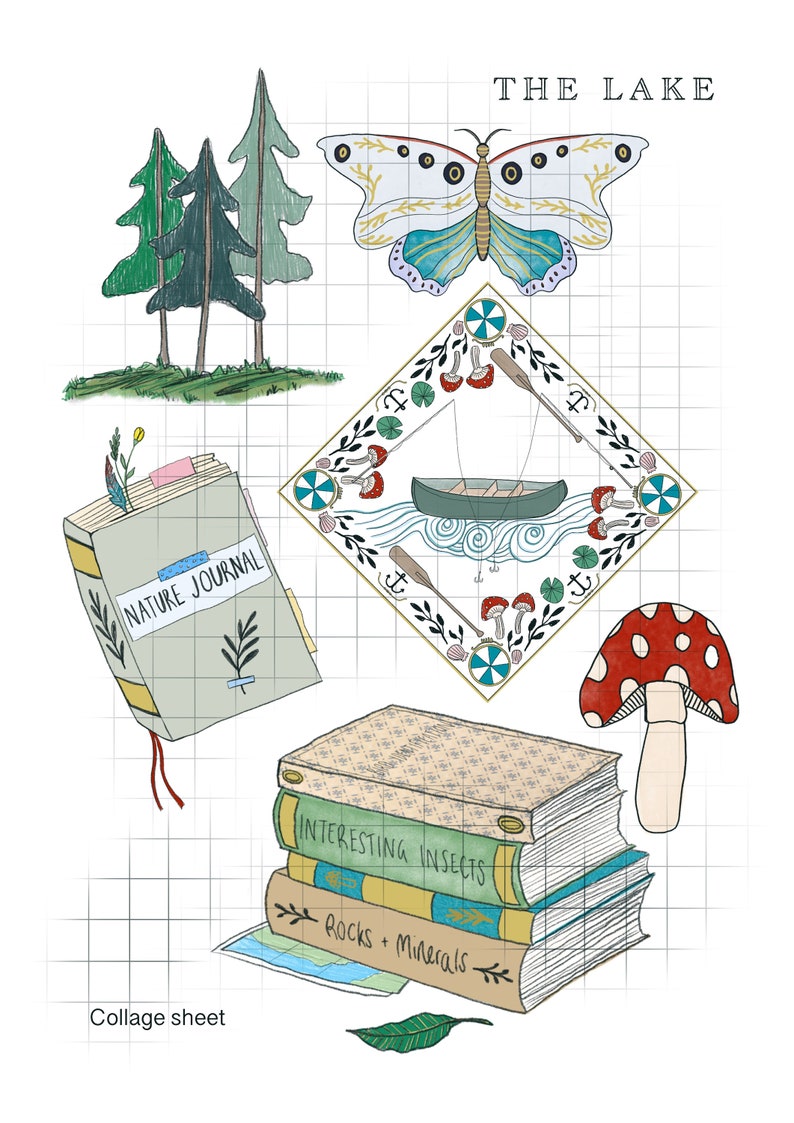 Digital collage sheet The Lake Printable diecuts | Etsy