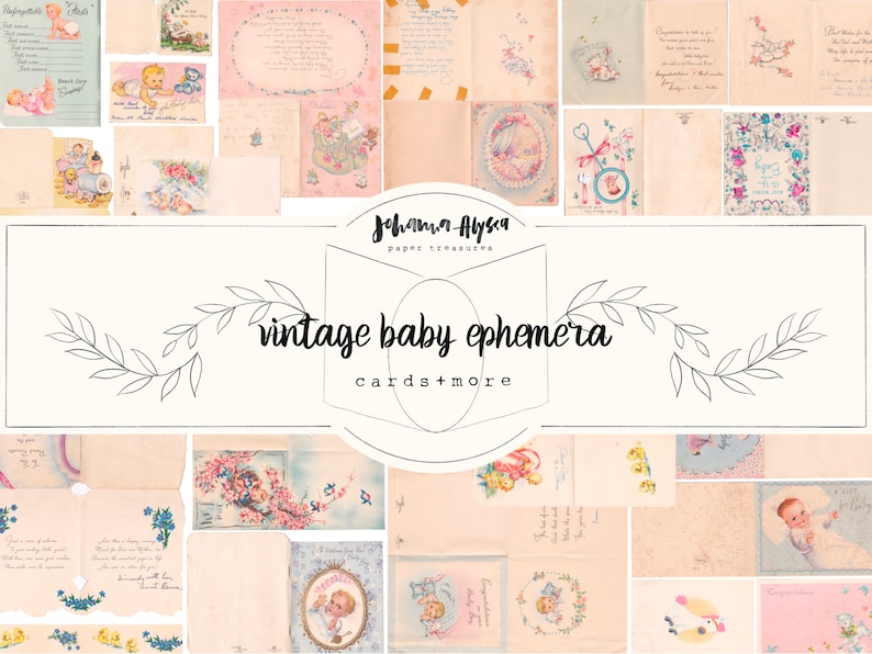 Vintage Baby Ephemera, Vintage Baby Cards, Set of 23 Pieces, Baby Junk ...