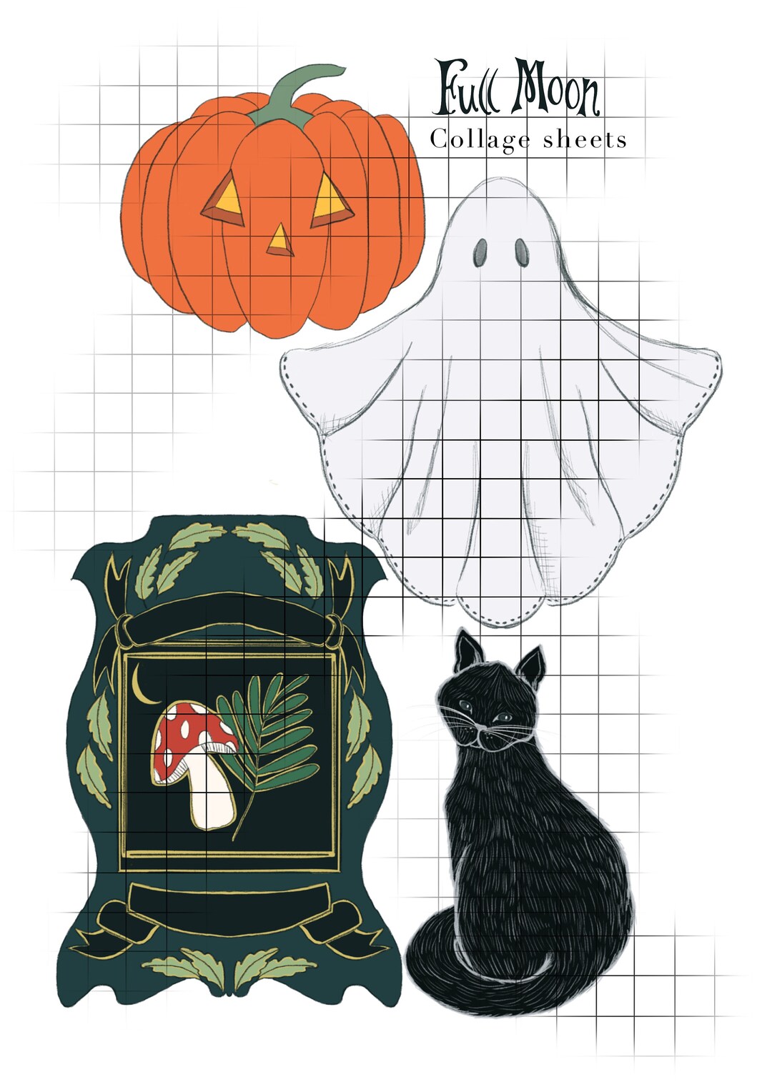 Digital Collage Sheet, Full Moon, Printable Halloween Diecuts - Etsy