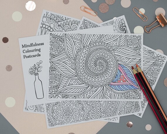MINDFULNESS COLOURING POSTCARDS Set 1 Colouring Pages | Etsy UK