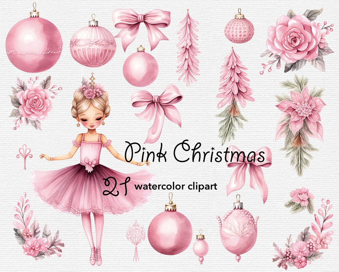 Pink Christmas Clipart, Holiday Spirit Clipart, Ballerina, Gifts, Bow ...