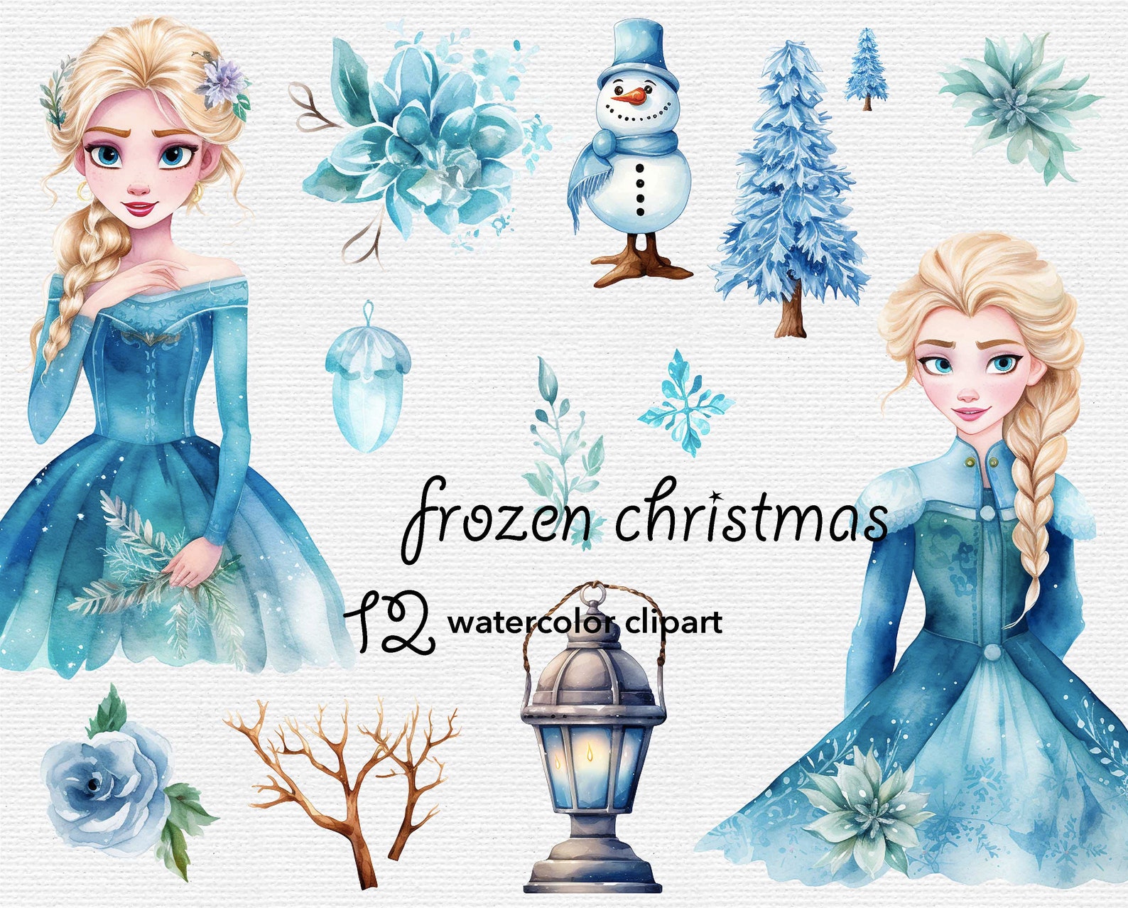 Frozen Christmas Watercolor Clipart, Frozen Holiday Clipart, Elsa Girl ...